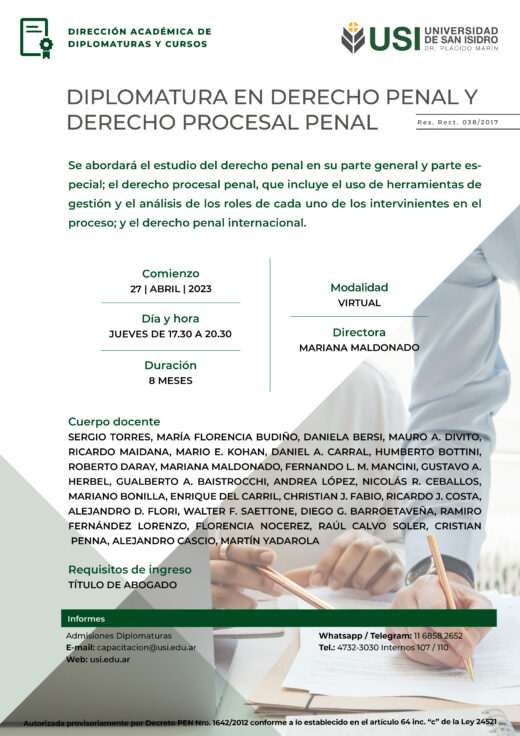 DDP – Diplomatura en Derecho Penal y Derecho Procesal Penal | Universidad de San Isidro