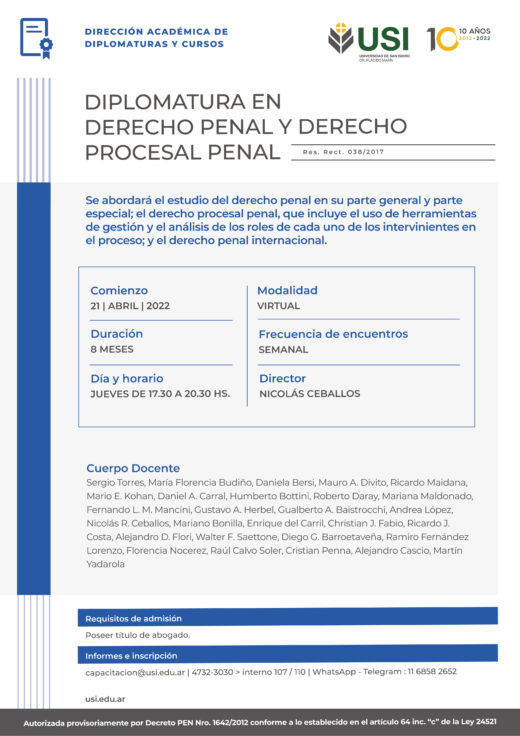 DDP – Diplomatura en Derecho Penal y Derecho Procesal Penal | Universidad de San Isidro